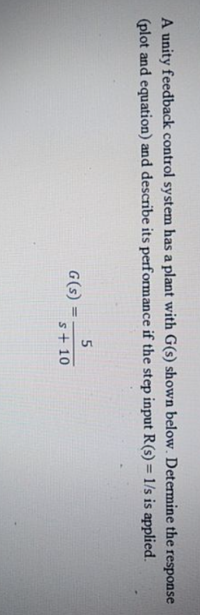 Solved A unity feedback control system has a plant with G(s) | Chegg.com