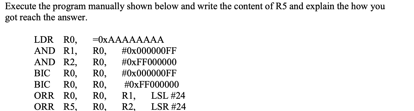 Execute the program manually shown below and write | Chegg.com