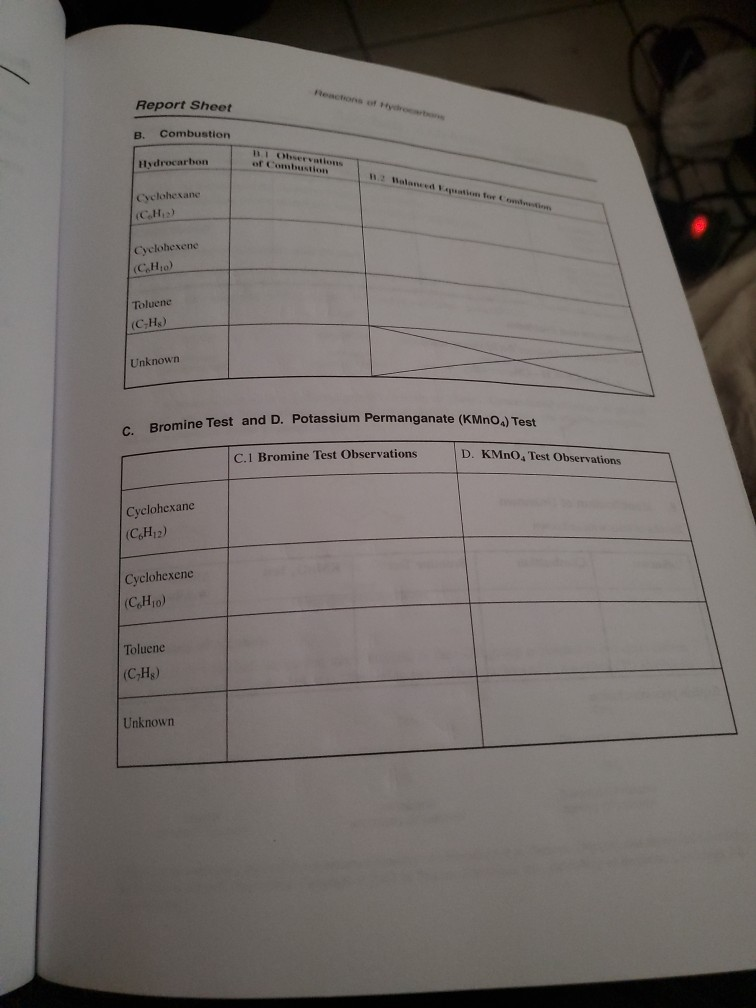 Solved Reactions of Hydrocarbone Report Sheet Questions and | Chegg.com