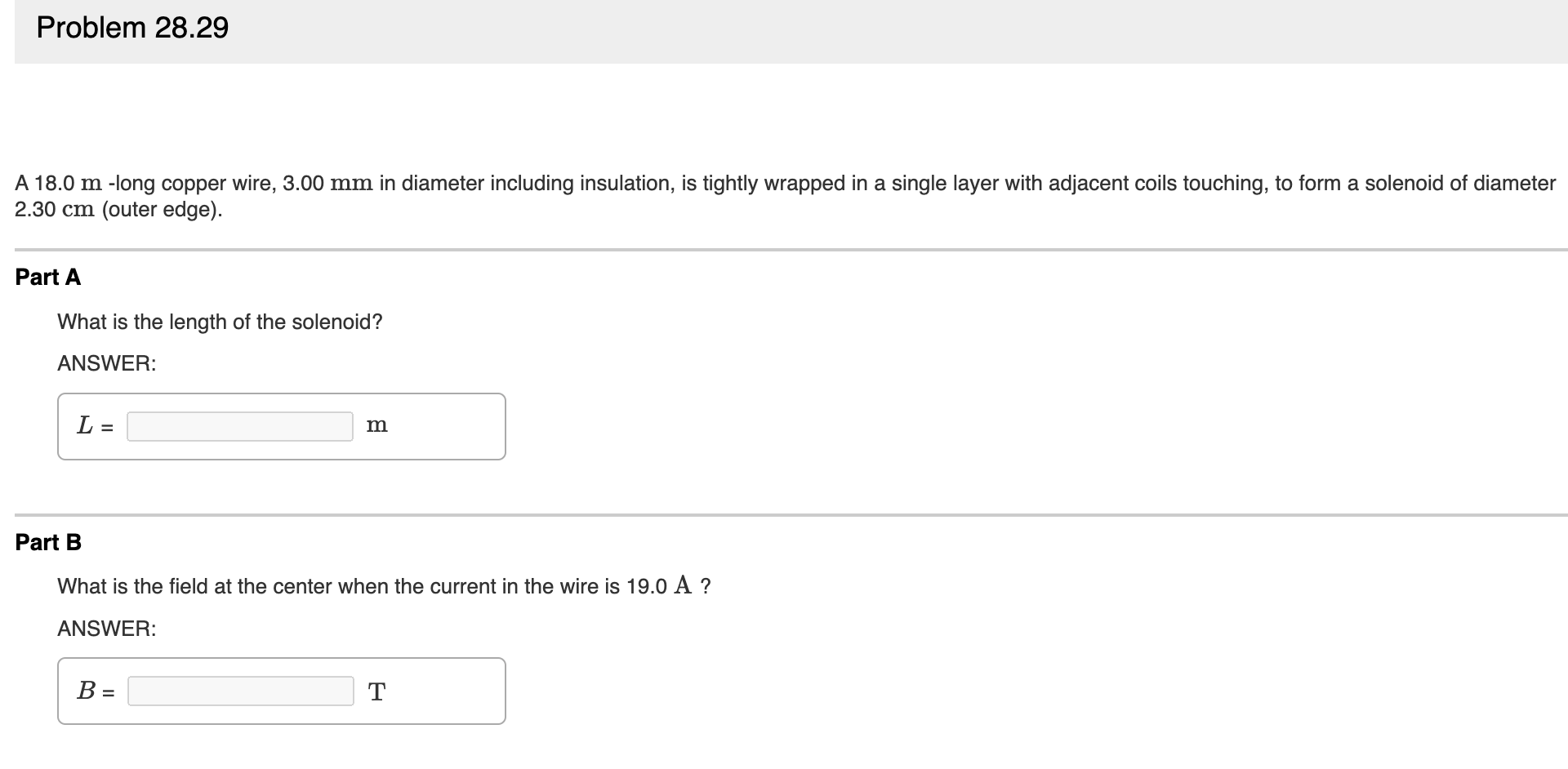 Solved Problem 28.29A 18.0m-long copper wire, 3.00mm ﻿in | Chegg.com