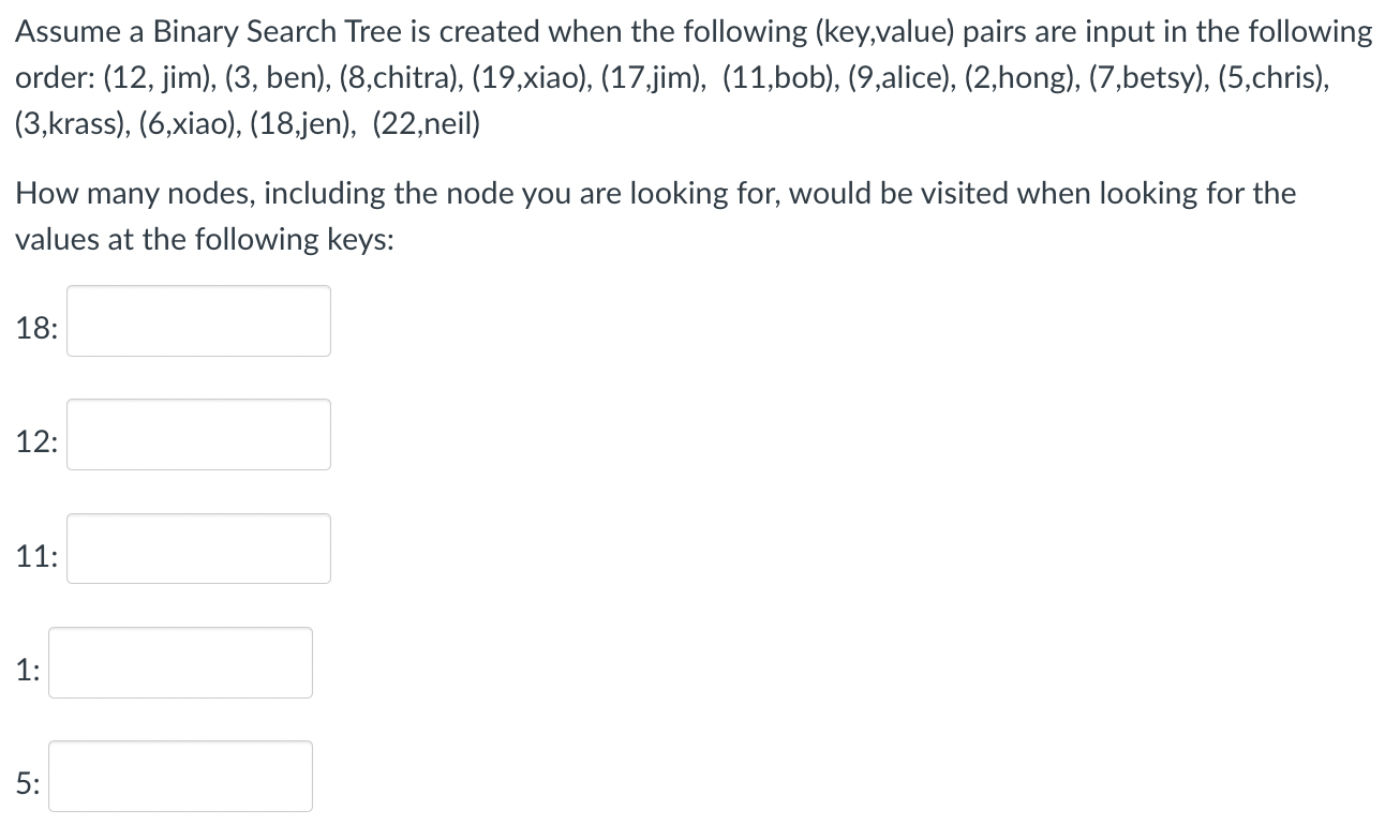 Solved Assume a Binary Search Tree is created when the | Chegg.com