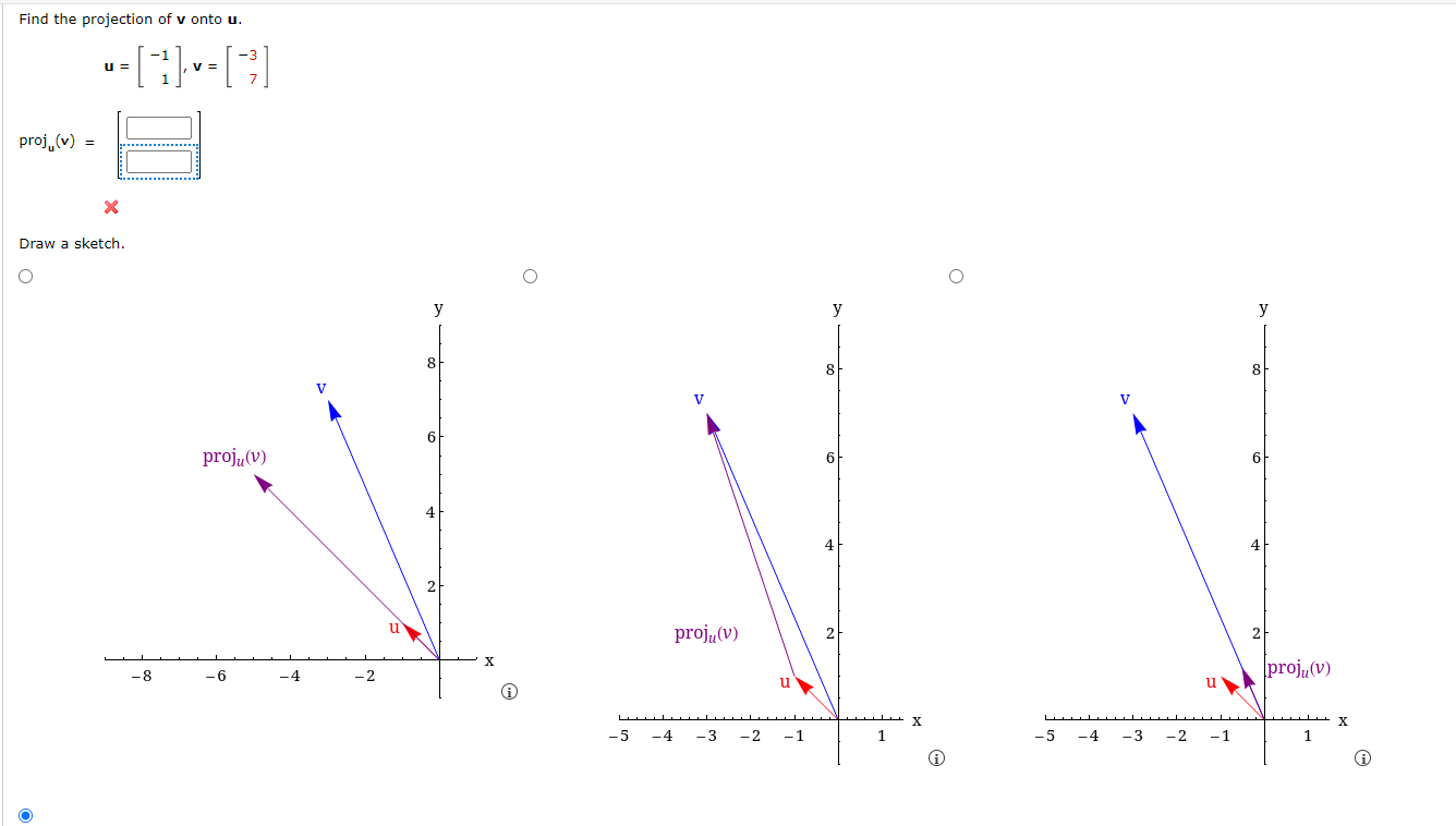 Solved Find the projection of v onto u. -=[ 1]=[ y = proj, | Chegg.com