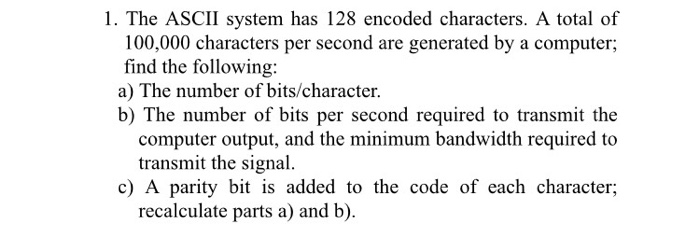 Solved 1. The ASCII system has 128 encoded characters. A | Chegg.com