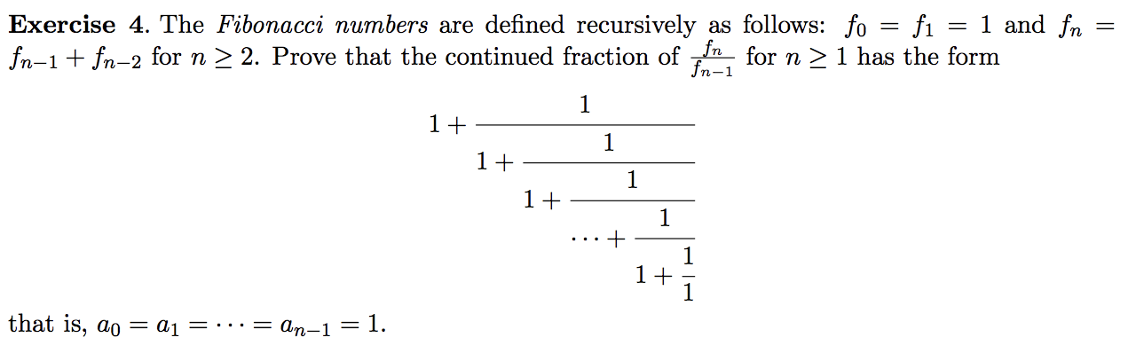 Solved Prove that the continued fraction of fn/(fn−1) for n | Chegg.com