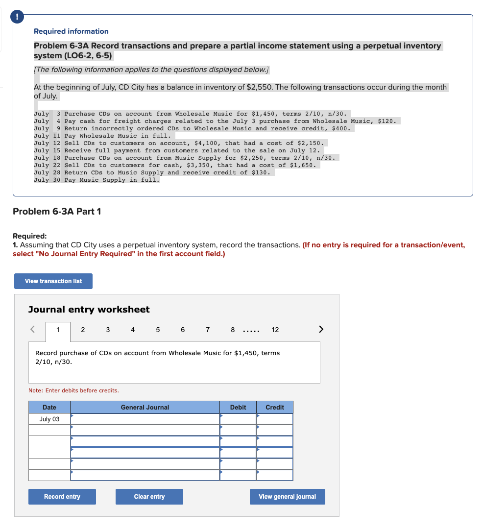 Solved Problem 6-3A Record transactions and prepare a | Chegg.com