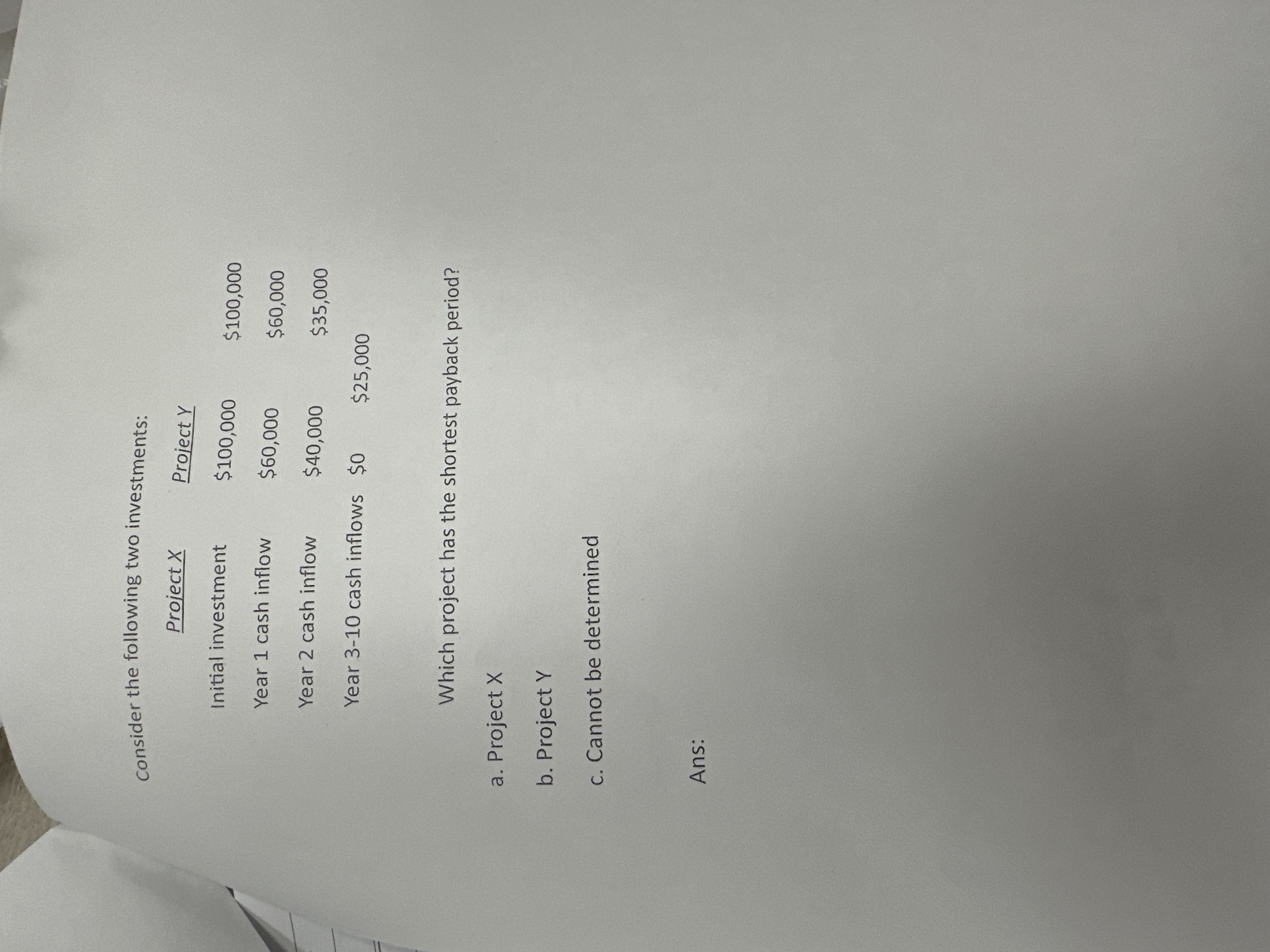 Solved consider the following two investments:Which project | Chegg.com