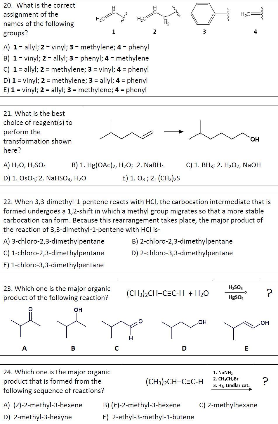Solved H2C= 20. What is the correct assignment of the names | Chegg.com