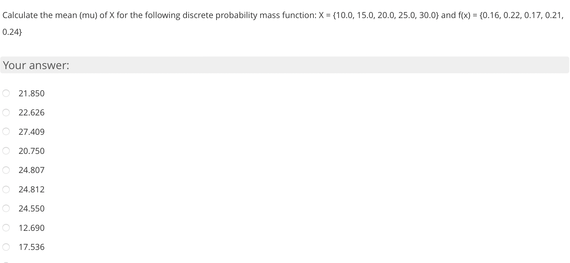 Solved Calculate the mean (mu) of X for the following | Chegg.com