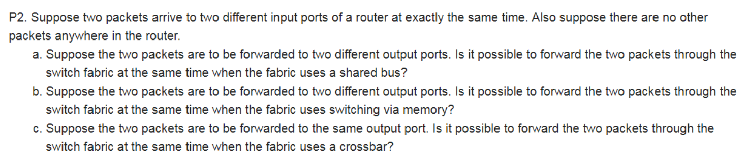 Solved P2. Suppose two packets arrive to two different input | Chegg.com