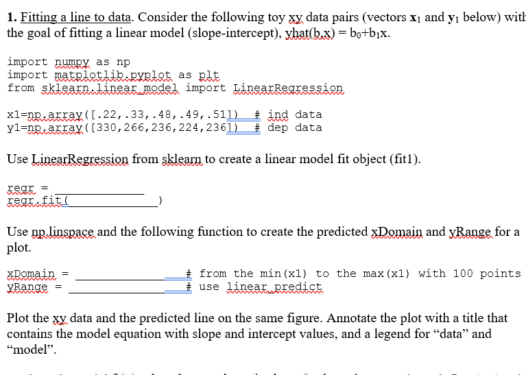 Solved 1. Fitting a line to data. Consider the following toy | Chegg.com