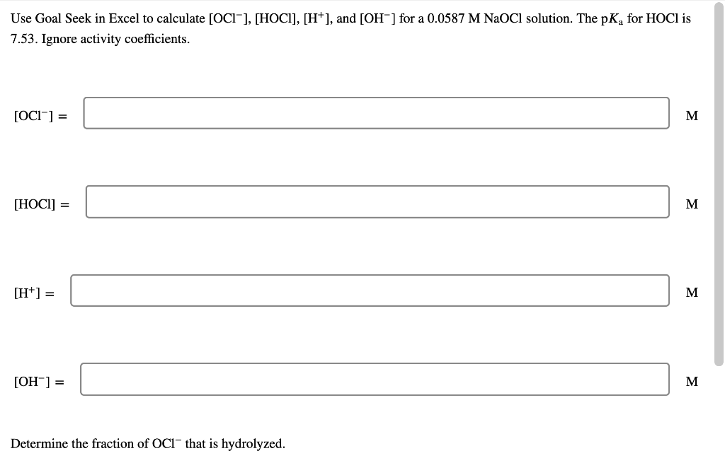 Solved Use Goal Seek in Excel to calculate [OCI-], [HOCI], | Chegg.com