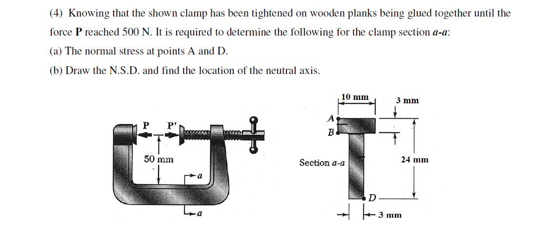 Solved (4) Knowing that the shown clamp has been tightened | Chegg.com