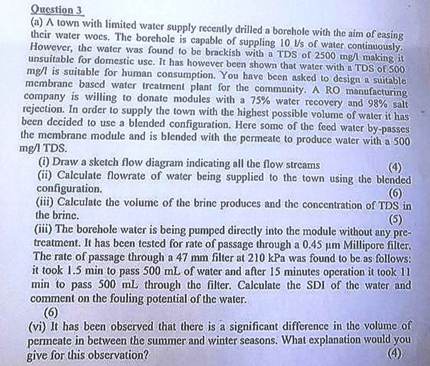 Solved Question 3 (a) A town with limited water supply | Chegg.com