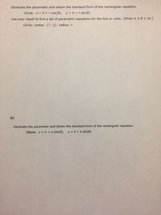 Solved 10. eliminate the parameter and obtain the standard | Chegg.com