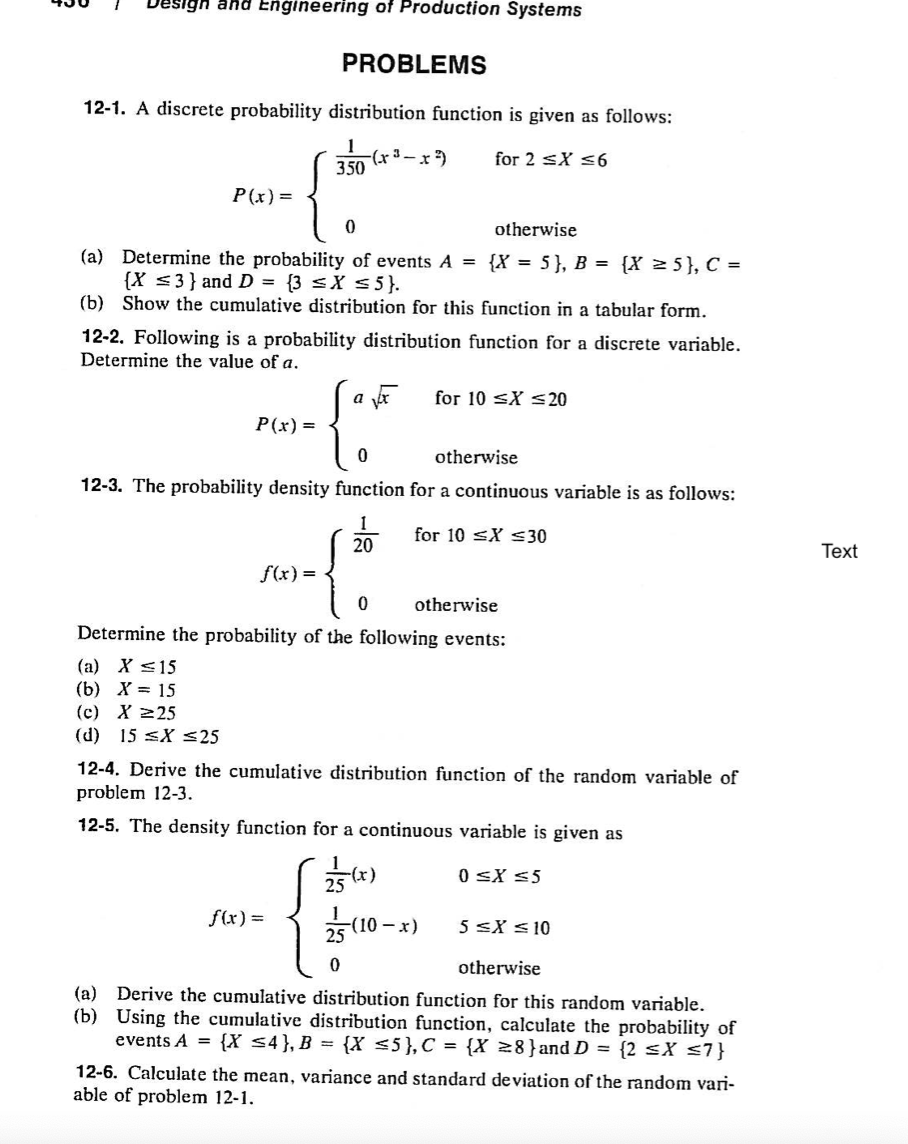 Solved design and Engineering of Production Systems PROBLEMS | Chegg.com