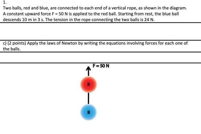 Solved 1. Two balls, red and blue, are connected to each end | Chegg.com