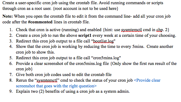 Create a user-specific cron job using the crontab | Chegg.com