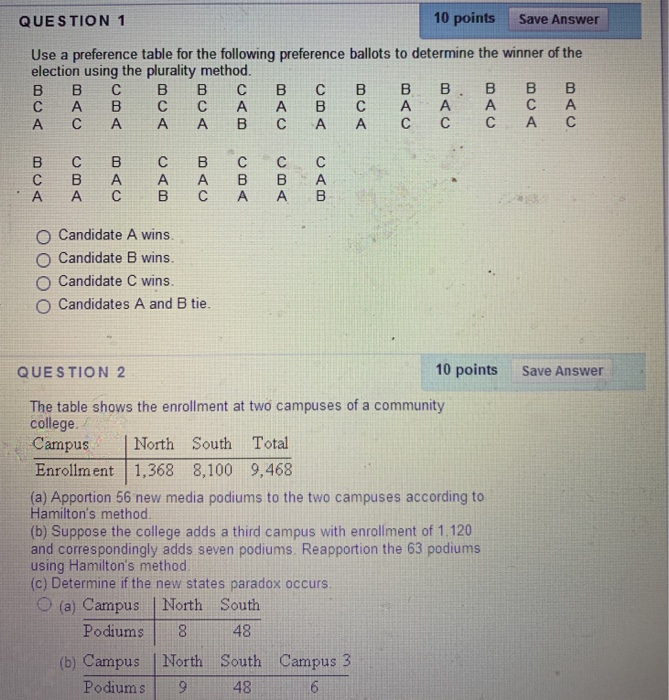 Solved 10 points Save Answer QUESTION 1 Use a preference | Chegg.com