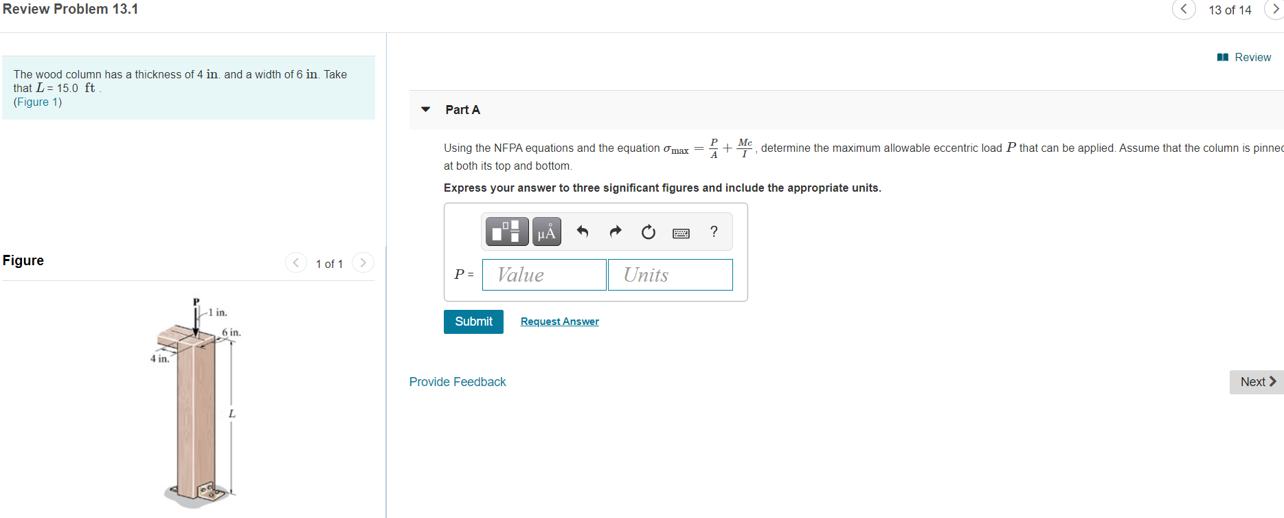 Solved Review Problem 13.1 13 of 14 Review The wood column | Chegg.com