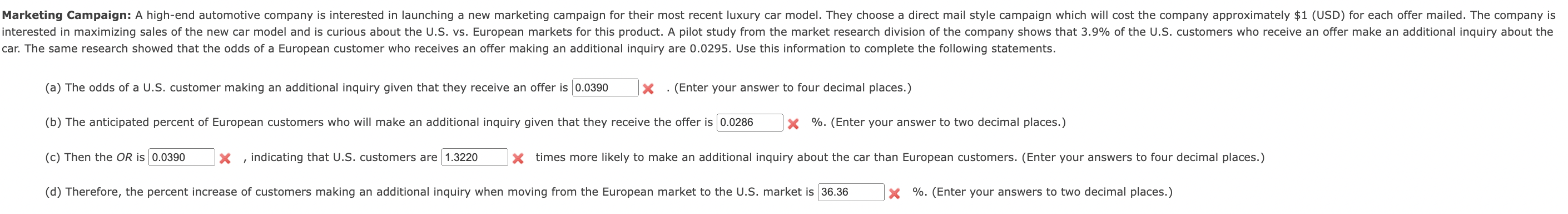 Solved (a) The odds of a U.S. customer making an additional | Chegg.com
