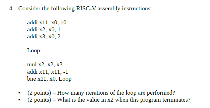 4- Consider the following RISC-V assembly | Chegg.com