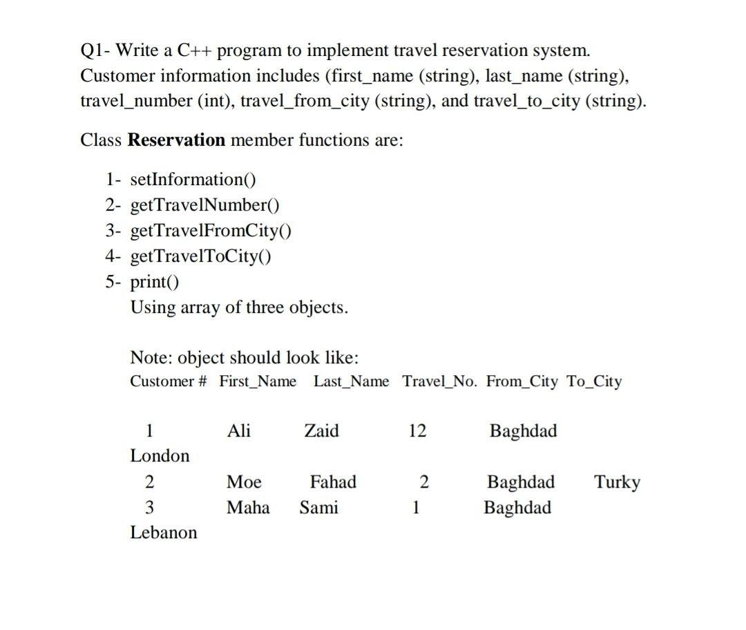 Solved Q1- Write a C++ program to implement travel | Chegg.com