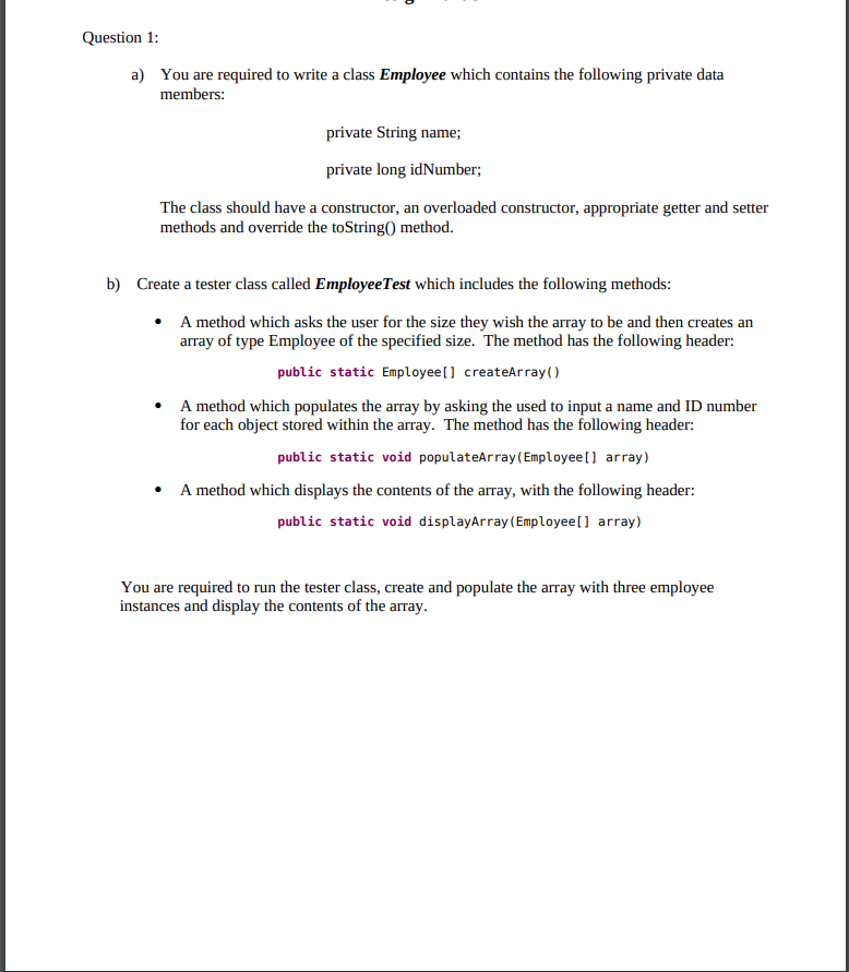 Solved Question 1: a) You are required to write a class | Chegg.com