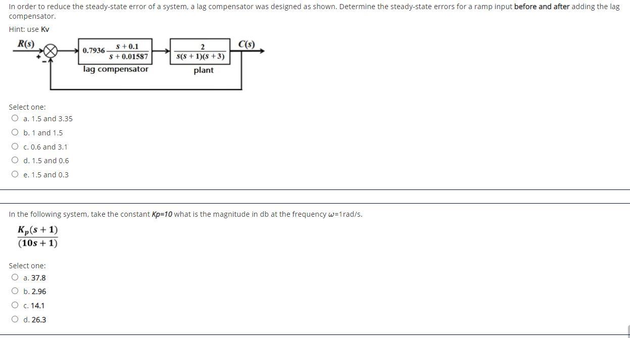 Solved In order to reduce the steady-state error of a | Chegg.com