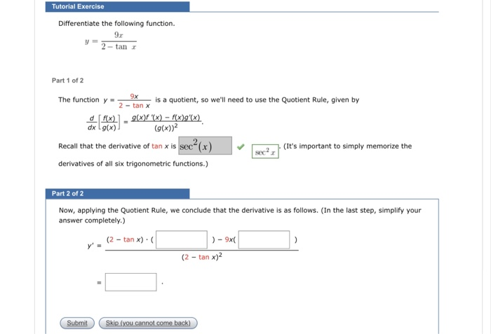 Solved Tutorial Exercise Differentiate the following | Chegg.com