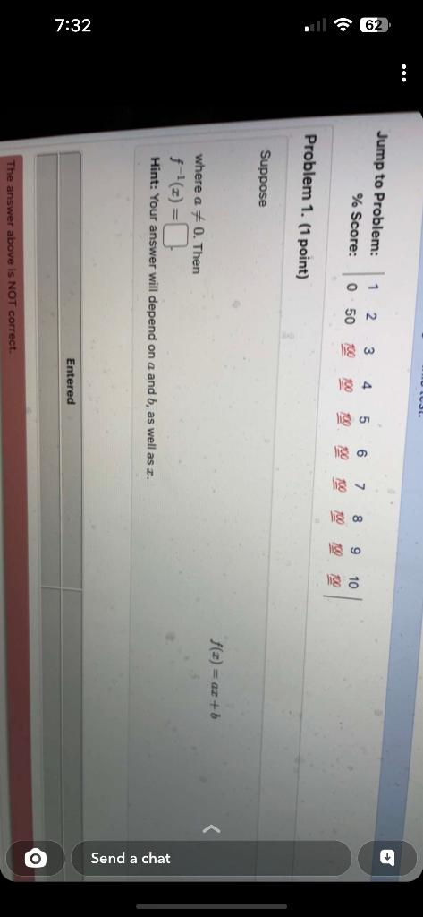 Solved roblem 1. (1 point) Suppose where a =0. Then | Chegg.com