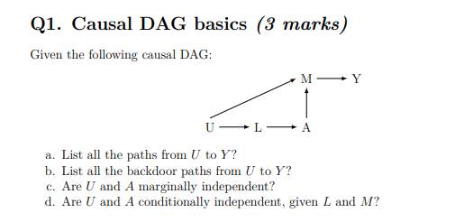 Solved Q1. Causal DAG basics (3 marks) Given the following | Chegg.com