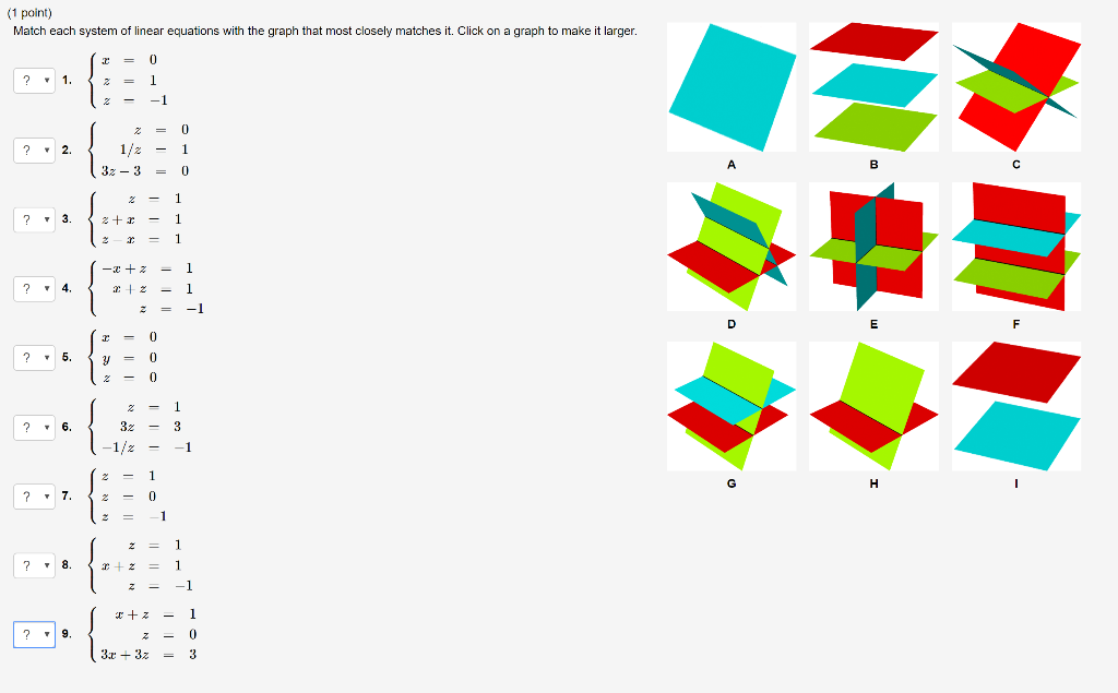 Solved (1 point) Match each system of linear equations with | Chegg.com