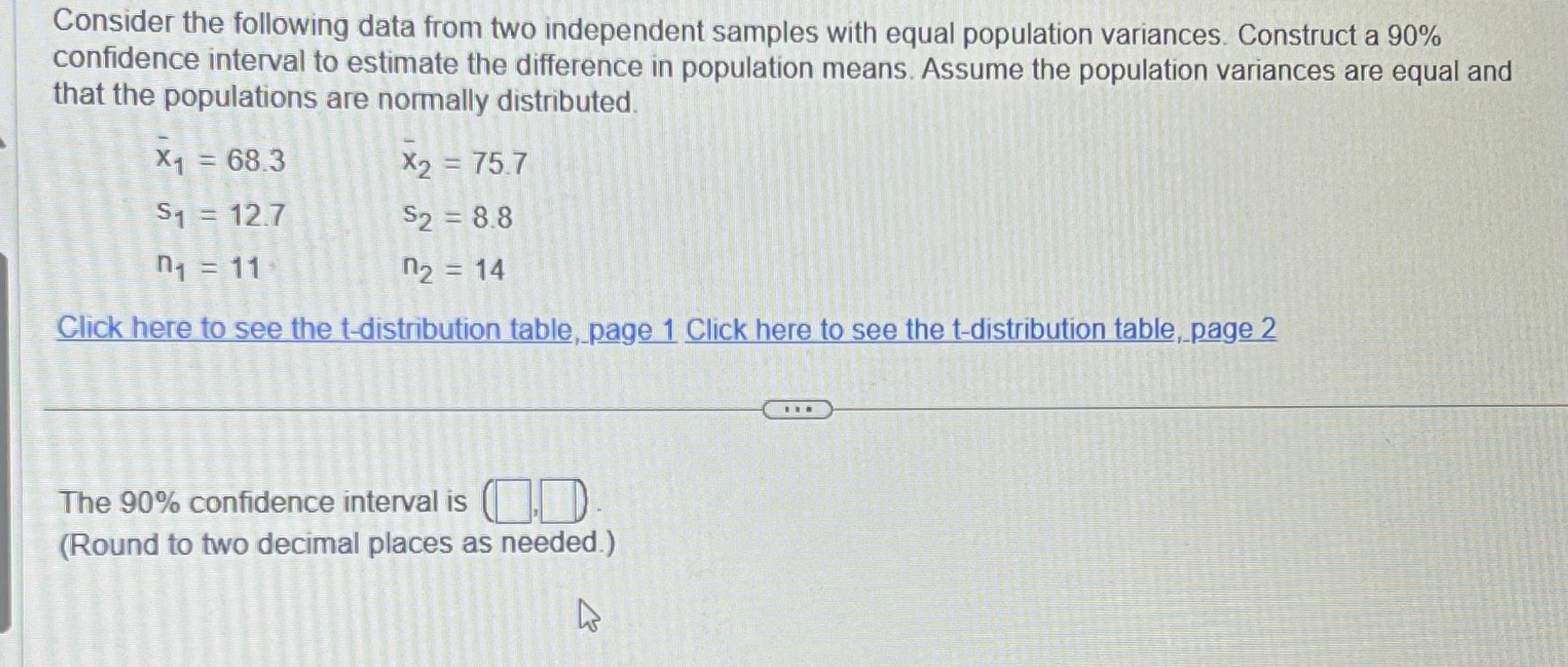 Solved Consider the following data from two independent | Chegg.com