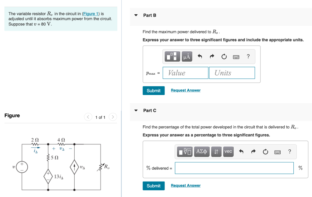 Solved The variable resistor Ro R o in the circuit in | Chegg.com