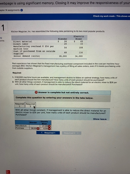 Solved webpage is using significant memory. Closing it may | Chegg.com