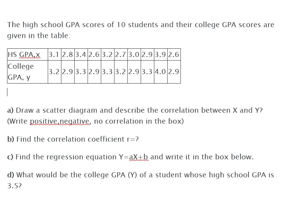 Solved The high school GPA scores of 10 students and their | Chegg.com