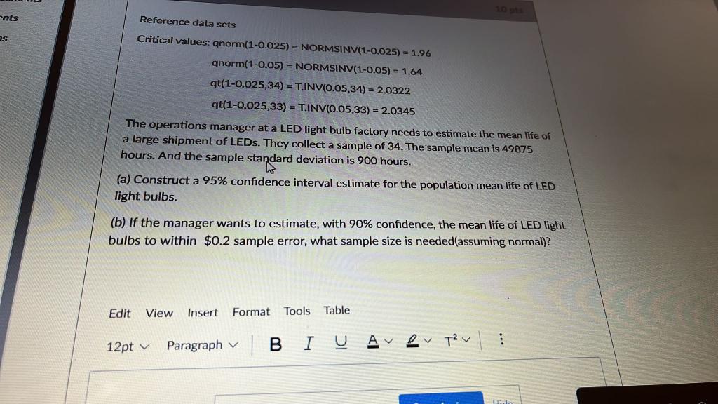 Solved qnorm (1−0.05)= NORMSINV (1−0.05)=1.64 | Chegg.com