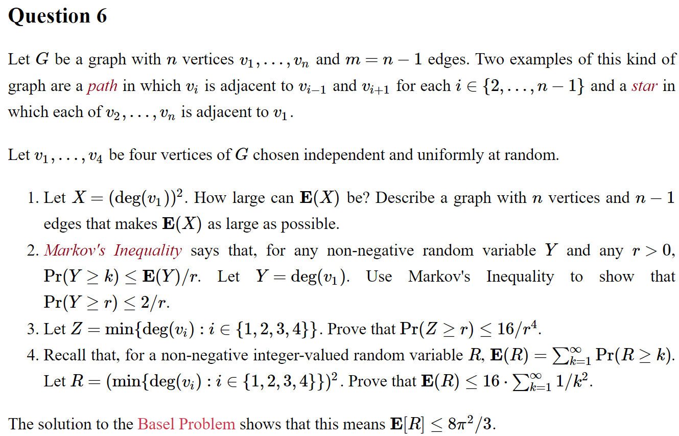 Question 6 Let G be a graph with n vertices vi, ..., | Chegg.com