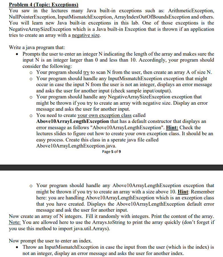 Solved Problem 4 (Topic: Exceptions) You saw in the lectures | Chegg.com