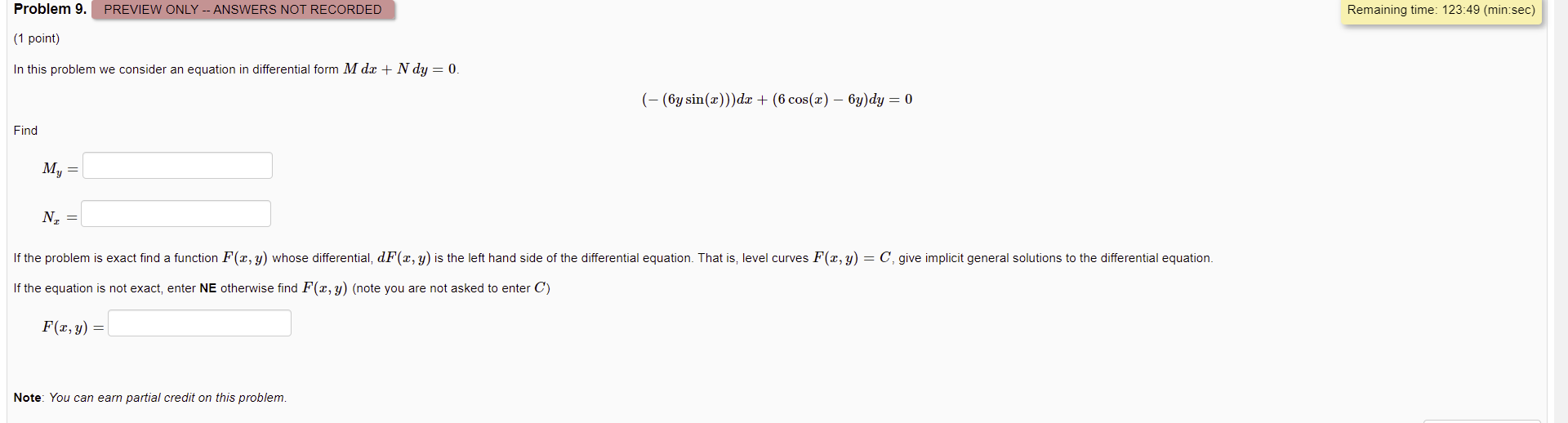 Solved Problem 9. PREVIEW ONLY -- ANSWERS NOT RECORDED | Chegg.com