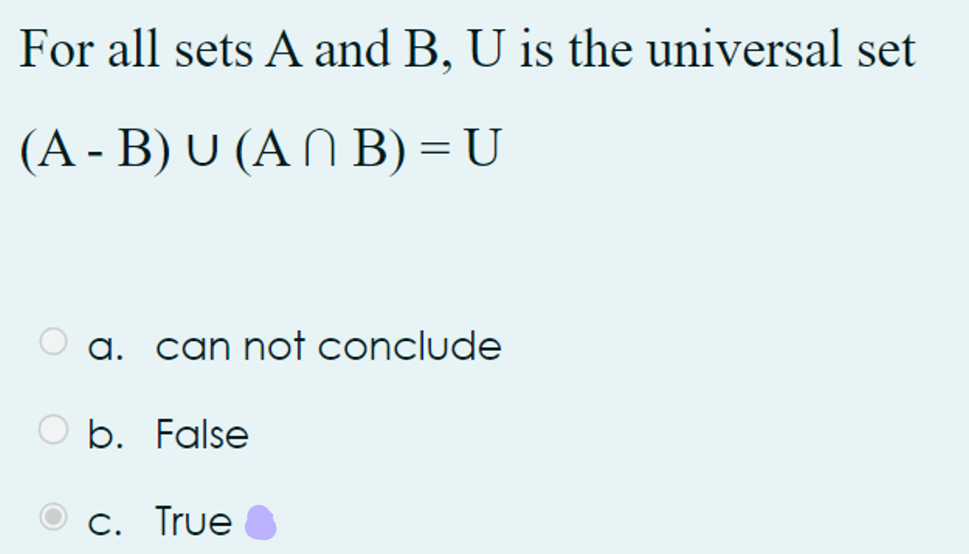 Solved For all sets A and B,U ﻿is the universal | Chegg.com