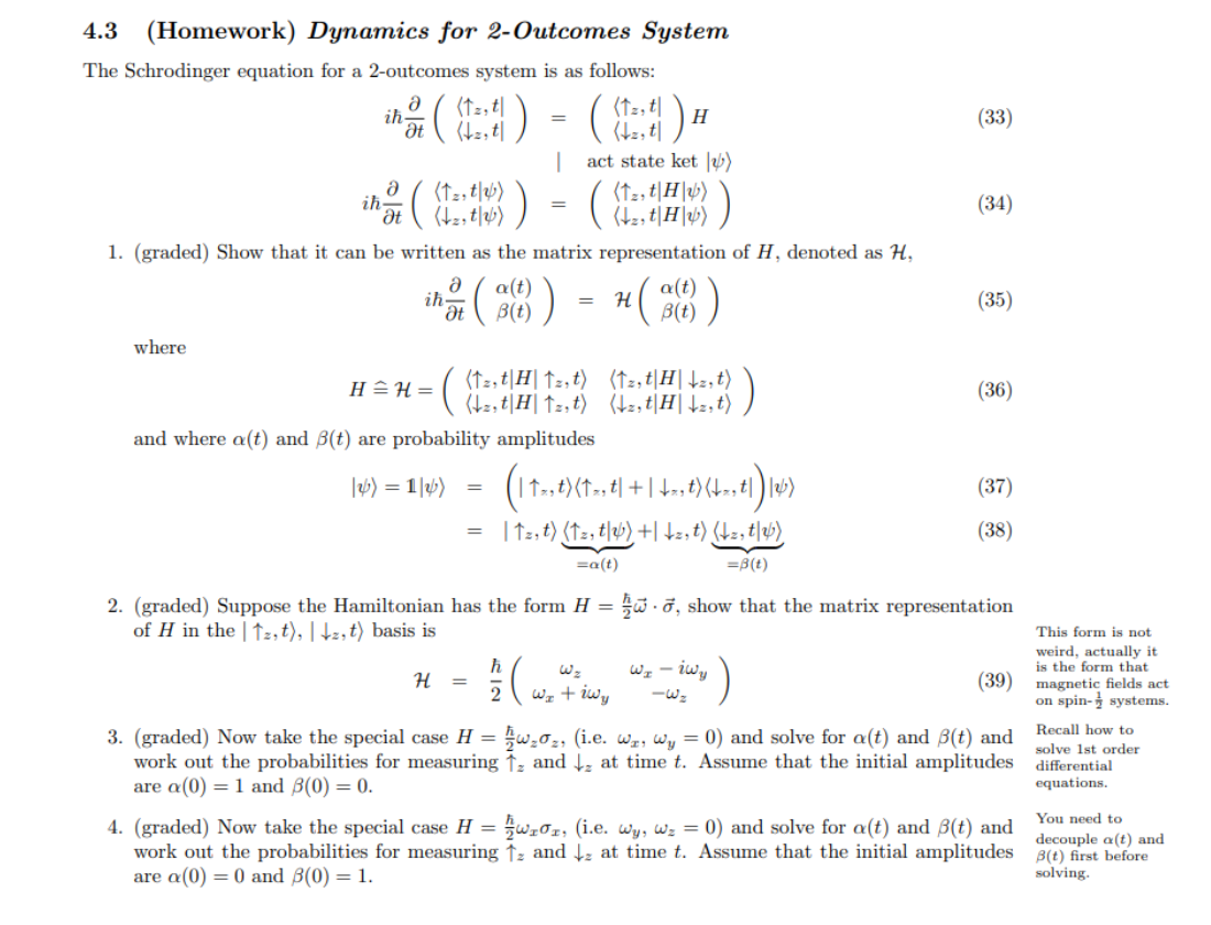 4.3 (Homework) Dynamics for 2-Outcomes System The | Chegg.com