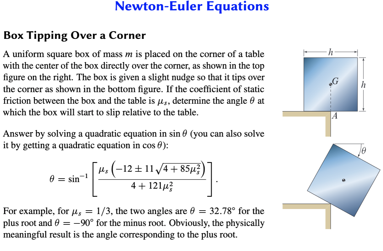 Solved Newton-Euler Equations h Box Tipping Over a Corner A | Chegg.com