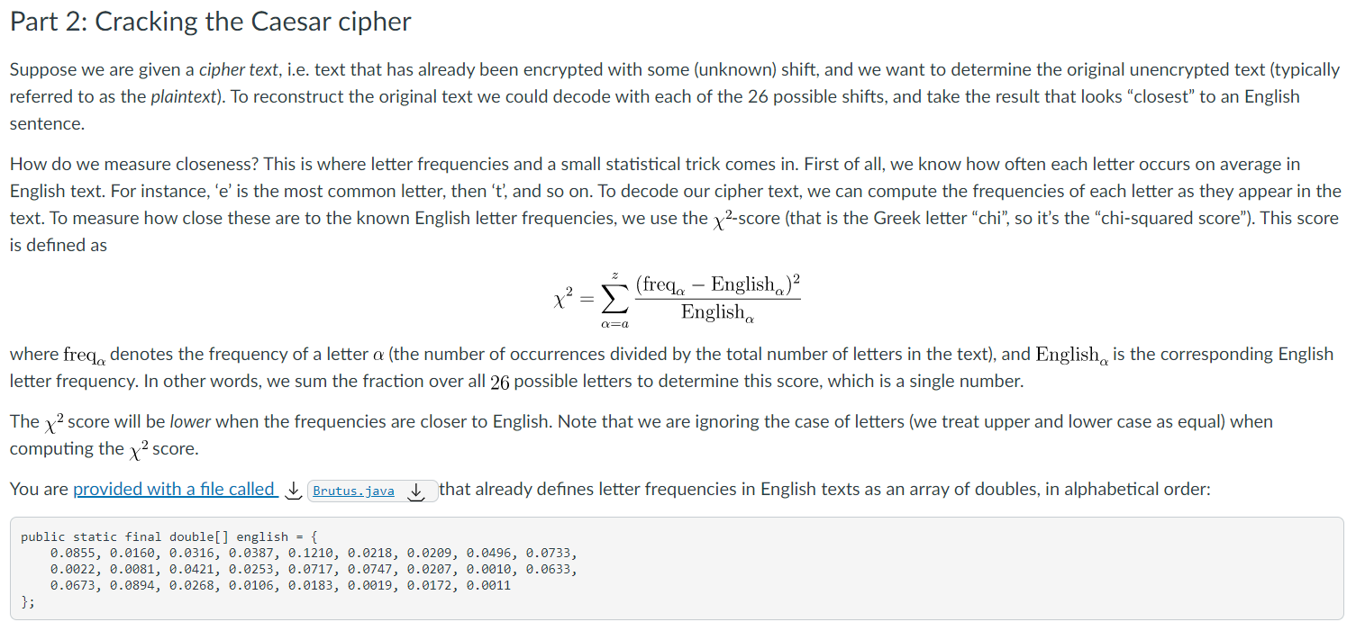 Solved Part 2: Cracking the Caesar cipher Suppose we are | Chegg.com