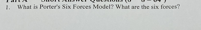 Solved 1. What is Porter's Six Forces Model? What are the | Chegg.com