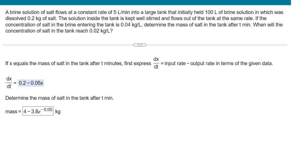 Solved A brine solution of salt flows at a constant rate of | Chegg.com