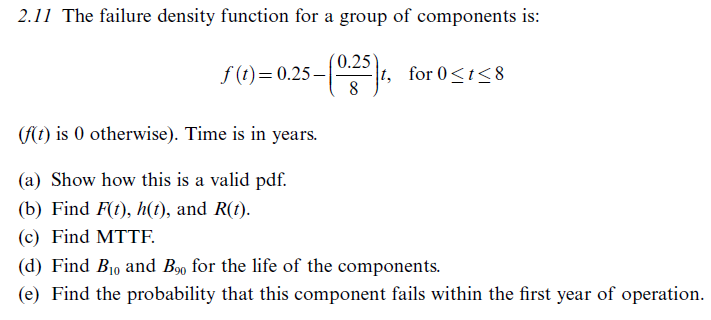 Solved 2.11 The failure density function for a group of | Chegg.com