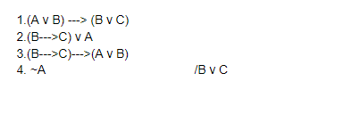 Solved 1.(A v B) ---> (B vC) 2.(B--->C) VA 3.(B--->C)--->(A | Chegg.com