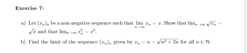 Solved Exercise 7: a) Let (x„), be a non-negative sequence | Chegg.com