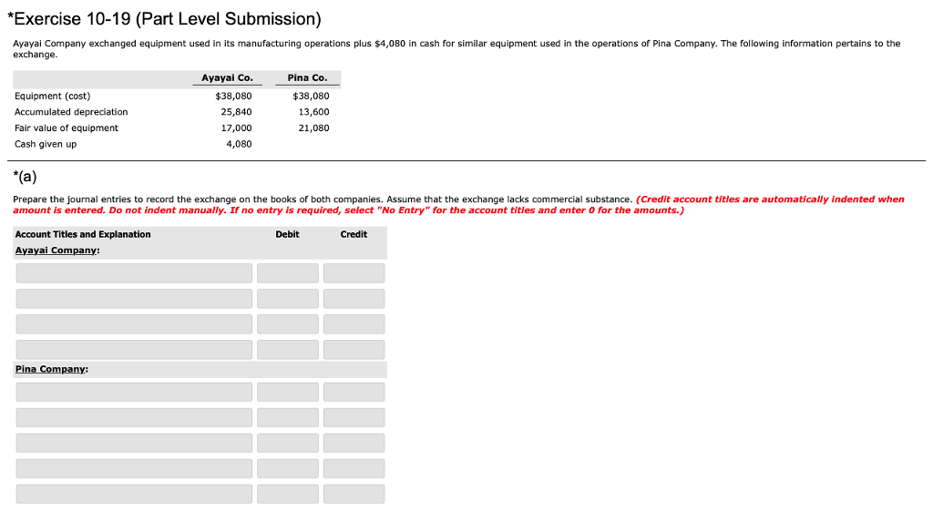 Solved "Exercise 10-19 (Part Level Submission) Ayayai | Chegg.com